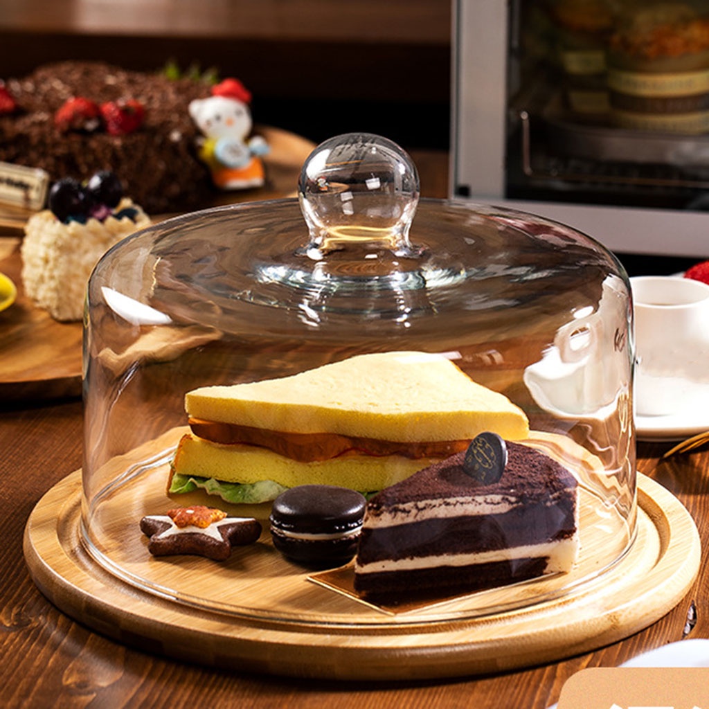 [ Nordic Glass Cover Serving Tray Cloche Dome Storage Cake Stand Bread ...