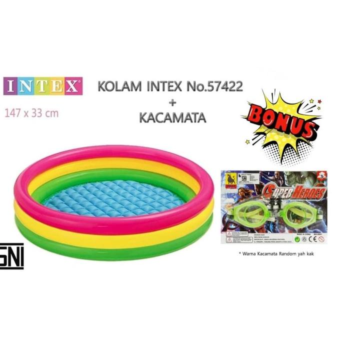 Intex Rainbow Swimming Pool 147Cm | Bonus Rubber Pool Glasses | Shopee ...