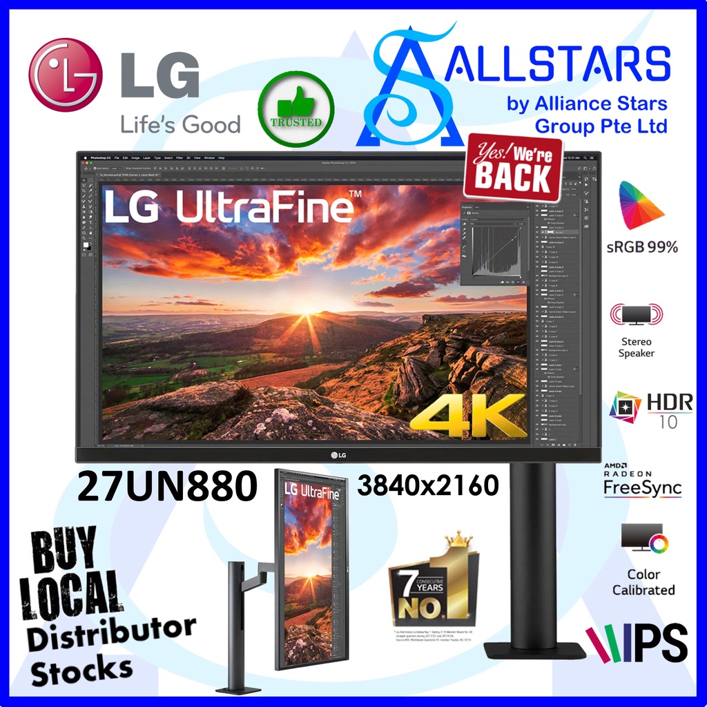 LG 27UN880 27 inch UHD 4K IPS Monitor with Ergo Stand/DP v1.4 x1, HDMI ...