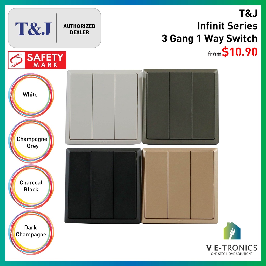 T&J Infinit Series 3 Gang 1 Way Light Switch | Shopee Singapore
