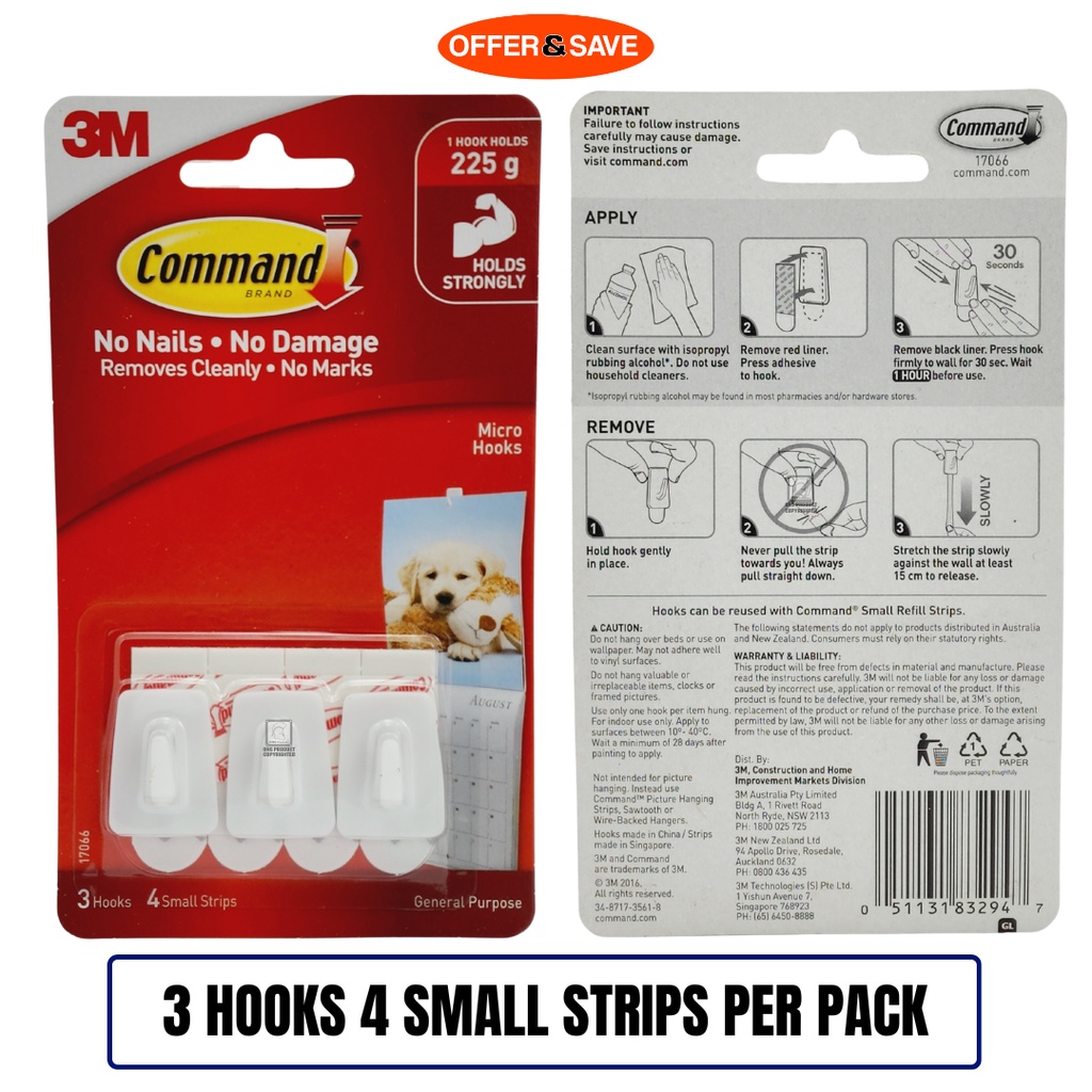[Local Set] 3M Command General Purpose Hooks Ceiling Hooks Clothes Hook ...
