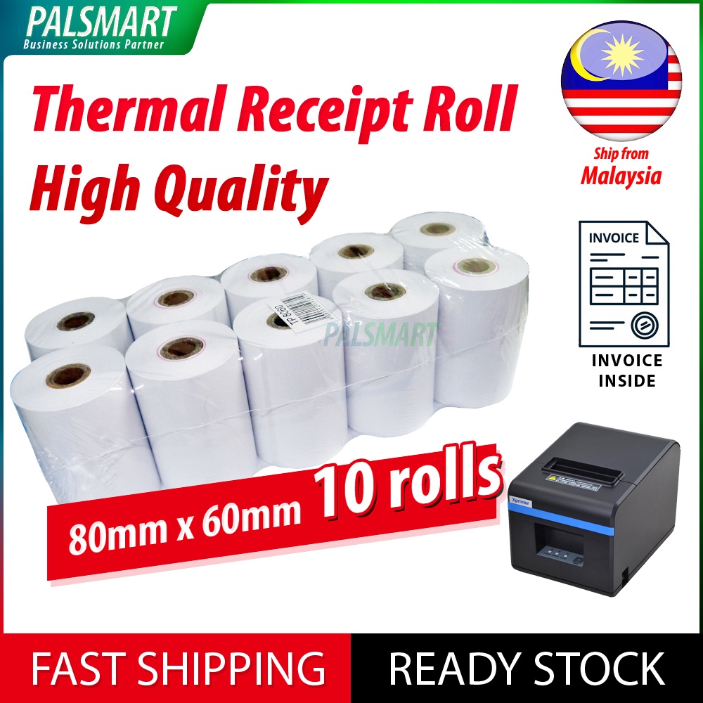 Thermal Paper Roll 80mm x 60mm (10 Rolls) Cash Register Receipt POS ...