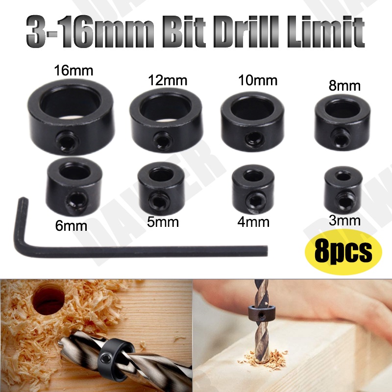 8Pcs 3-16mm Drill Bit Depth Stop Collars Ring Woodworking Bit Drill ...