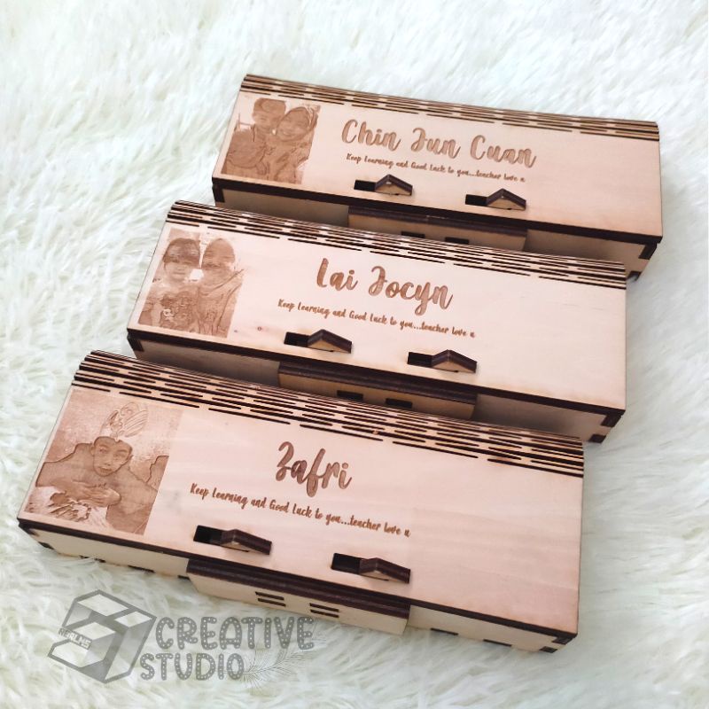 Wooden Pencil Box Custom Engrave Bekas Pensel Kayu Ukiran Nama | Shopee ...