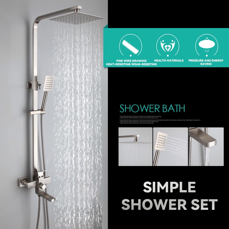 RUNZE Shower Head Set 304 Stainless Steel Square RainFall Shower Full ...
