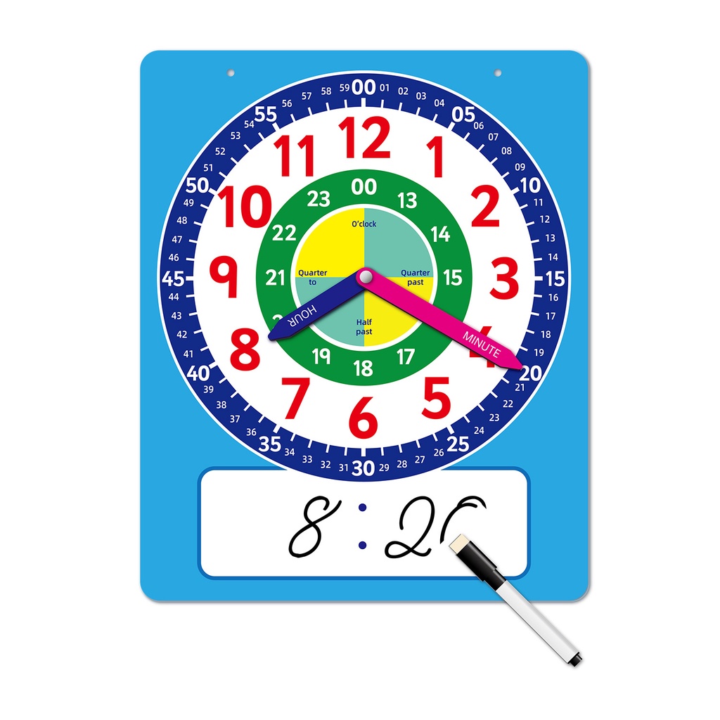 Write & Wipe Teaching Demonstration Clock Telling Time Learning Clock ...