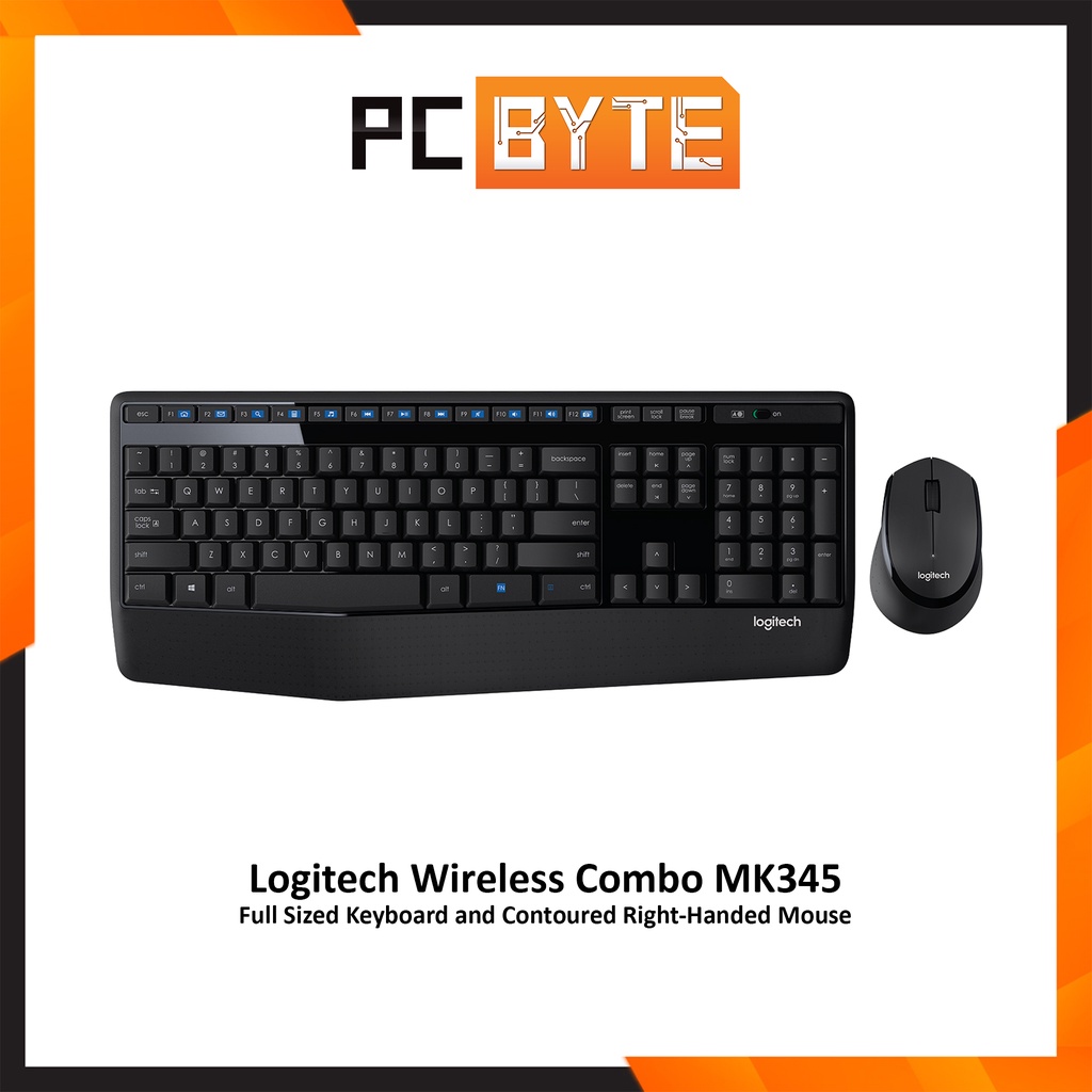 Logitech MK345 Wireless Combo - Full Sized Keyboard and Contoured Right ...