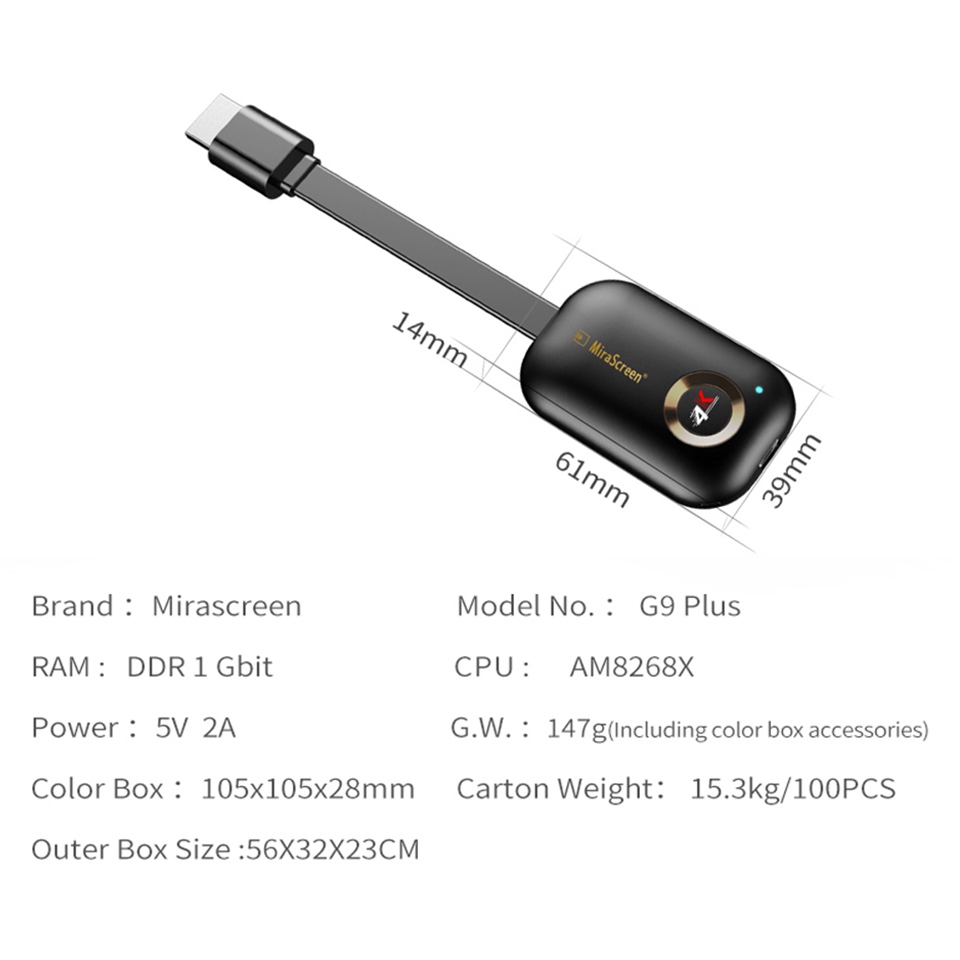 G9 Plus Mirascreen 5G 4K DLNA Receiver Display Dongle Mirroring ...