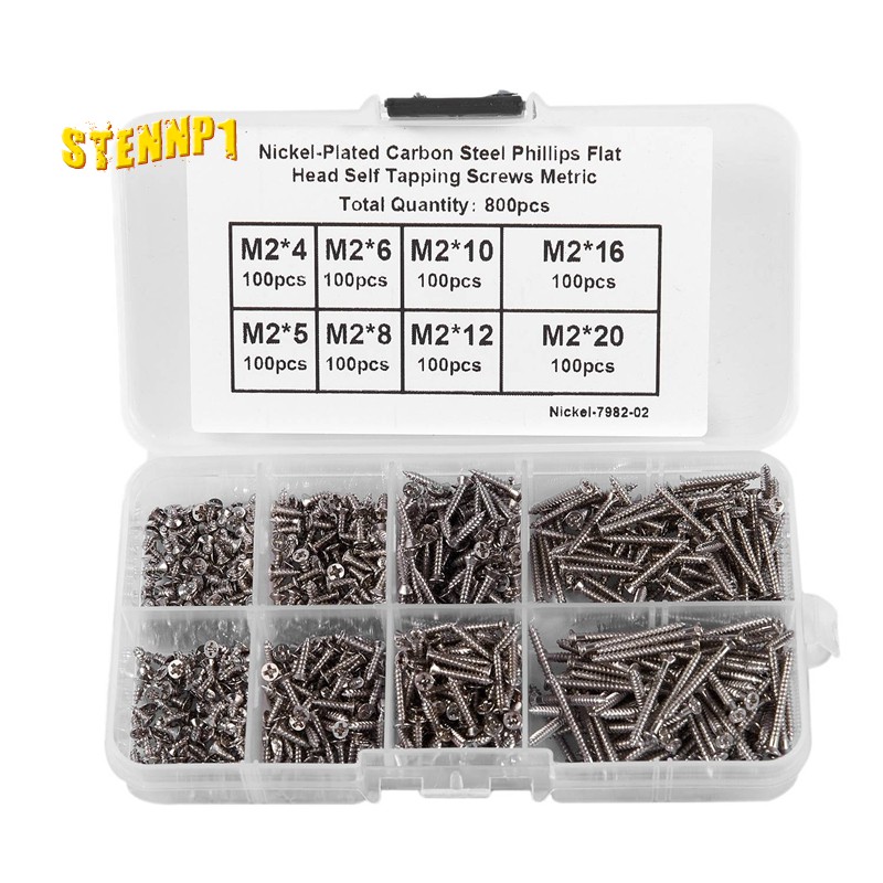 800Pcs Stainless Steel Self Tapping Screw Assortment Kit Lock Nut Wood ...