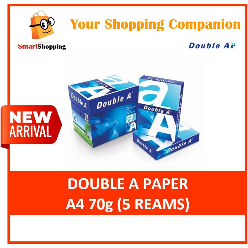 Double A - 70gsm A4 paper(1 Carton / 5 Reams) Premium Copier Paper A4 ...