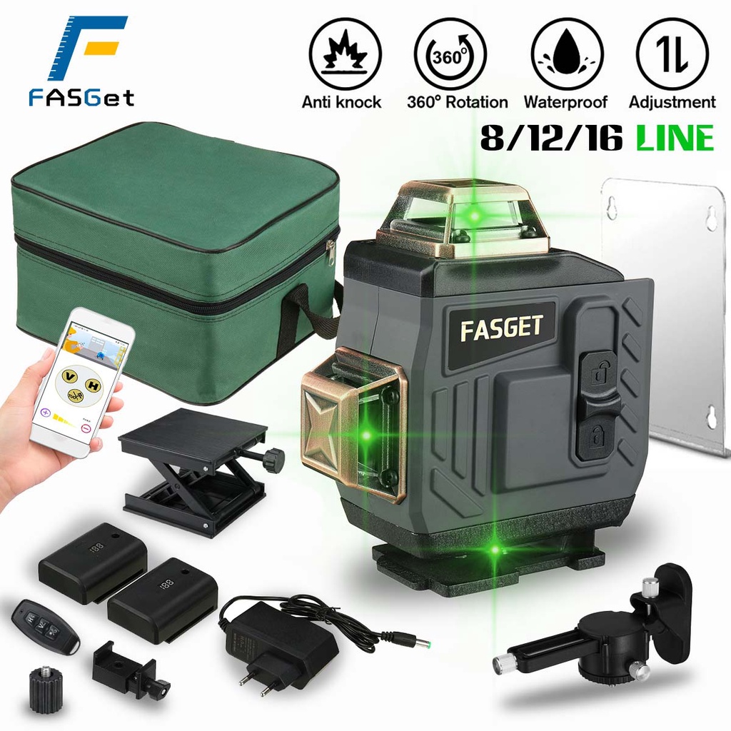 8/12/16 Line 4D Laser Level Adjustable Green Light Self-Leveling 360 ...