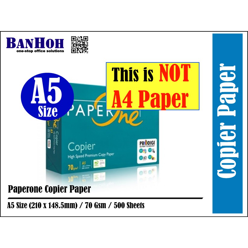 Paper One A5 Paper 70Gsm Copier Paper 500's Sheets (1Ream) | Shopee ...