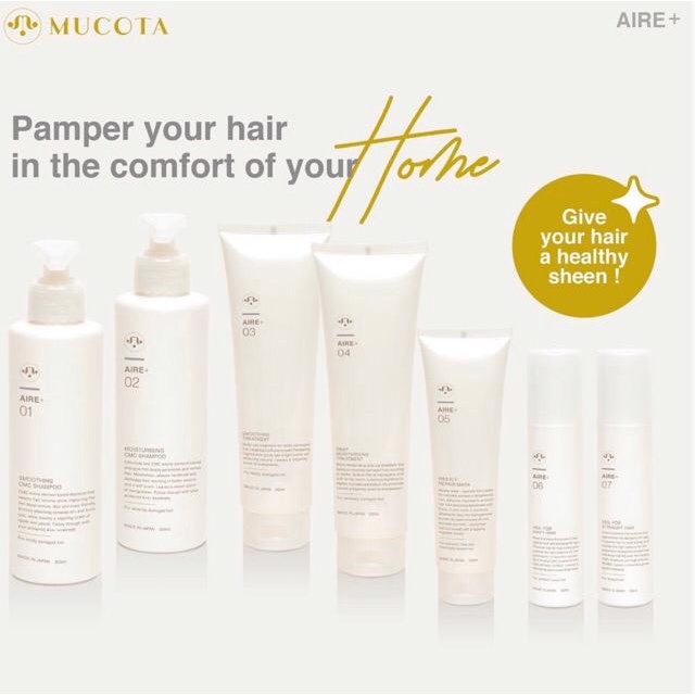 Mucota Aire+ 02 Moisturising CMC Shampoo / 04 Deep Moisturising Treatment for Severely Damaged ...