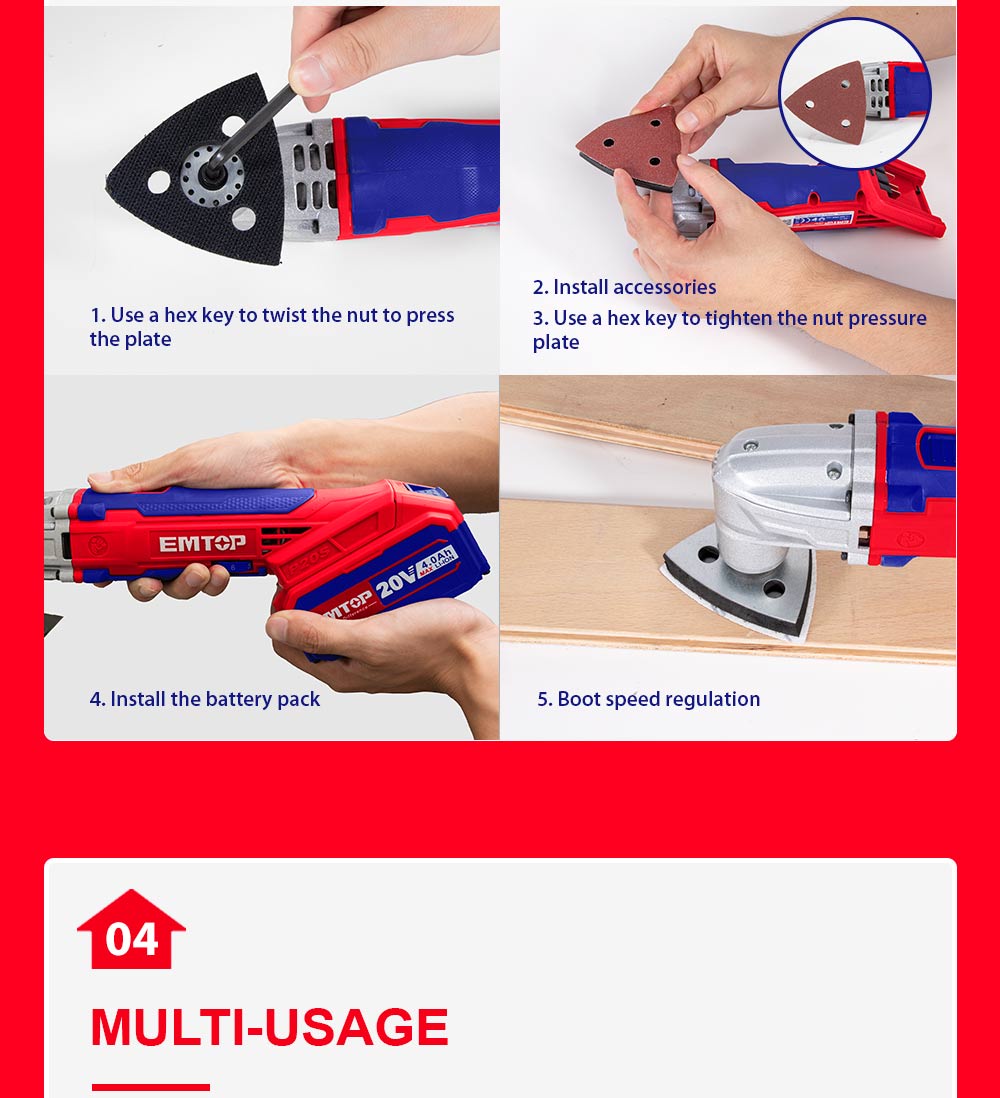 EMTOP 20V Lithium-Ion Multi-Tool Variable Speed With 8-Piece Kit ...