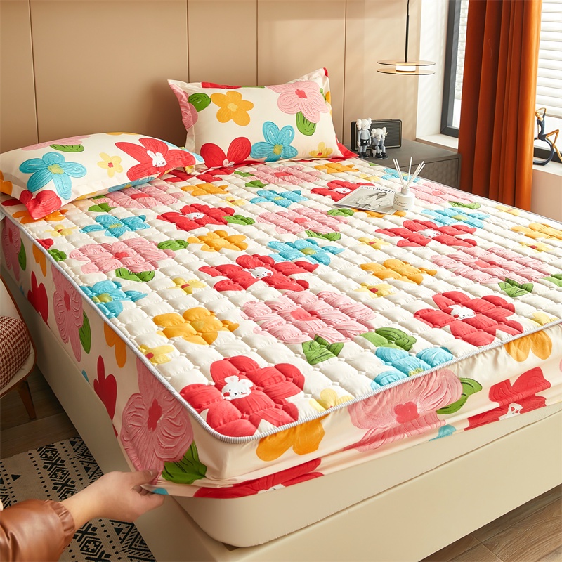 Floral Mattress Cover Quilted Fitted Bed Sheet Bed Protector Cover with ...