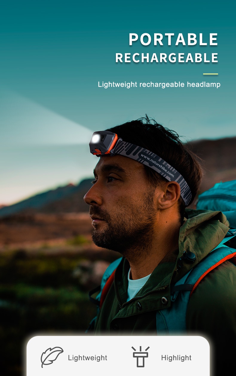 NatureHike Portable Camping Tent Headlamp Rechargeable Light Headlight ...