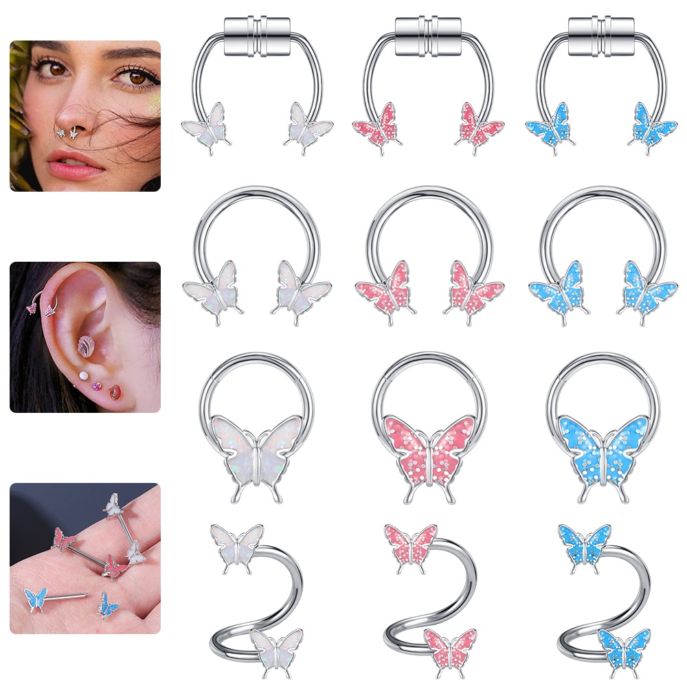 1 PC Butterfly Nose Piercing Stainless steel Septum Piercings Fake Nose ...