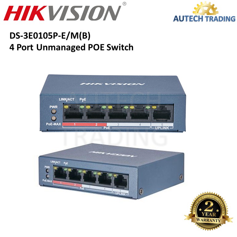 HIKVISION DS-3E0106P-E/M 4 Port Unmanaged POE Switch layer 2 100M L2 Long Range HIK 4port DS ...