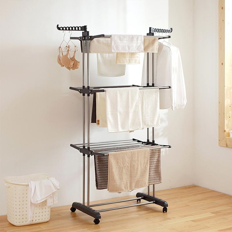 Laundry Three-layer Clothing Storage Racks Clothes Drying Folding Wing ...