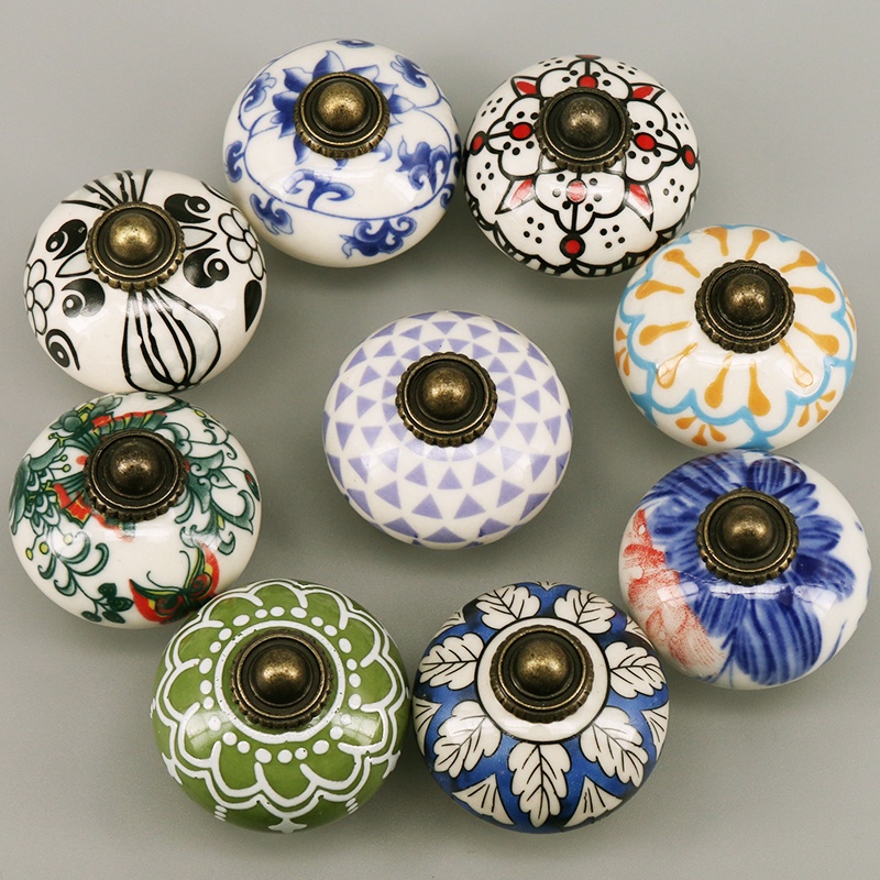 1xVintage Ceramic Multi Color Knob Cabinet Drawer Pull Decorative ...