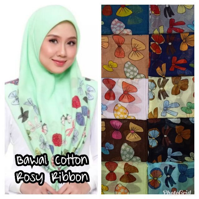 Tudung Bawal Cotton (Rosy Ribbon) | Shopee Singapore