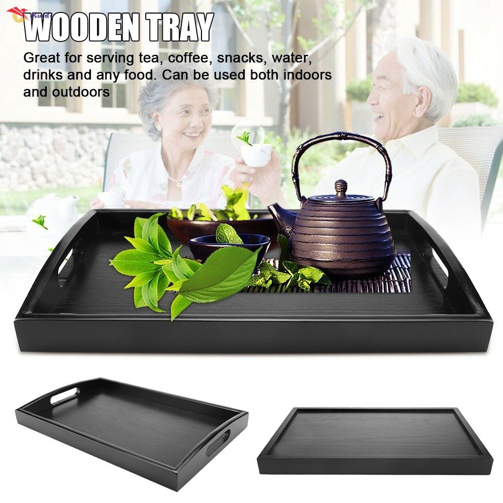 Serving Tray Large Black Wood Rectangle Food Tray Butler Breakfast ...