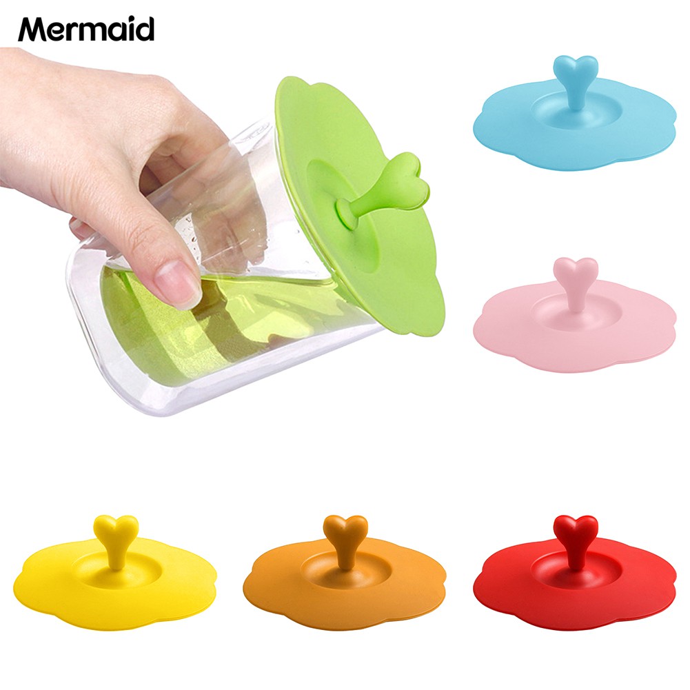 mermaid Safe Silicone Heart Handle Coffee Mug Glass Cup Cover Lid Cap ...