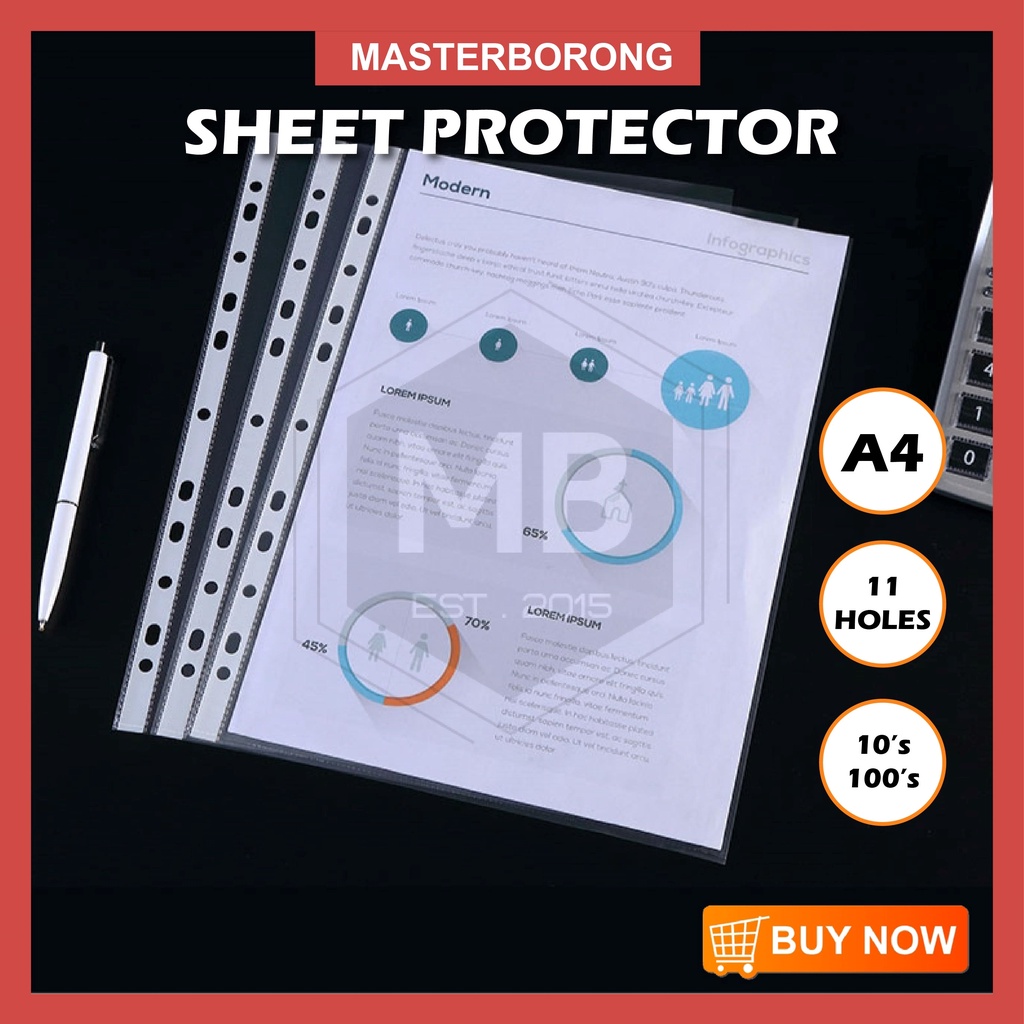 masterborong A4 Clear Sheet Protector Transparent 11 Holes Pelindung ...