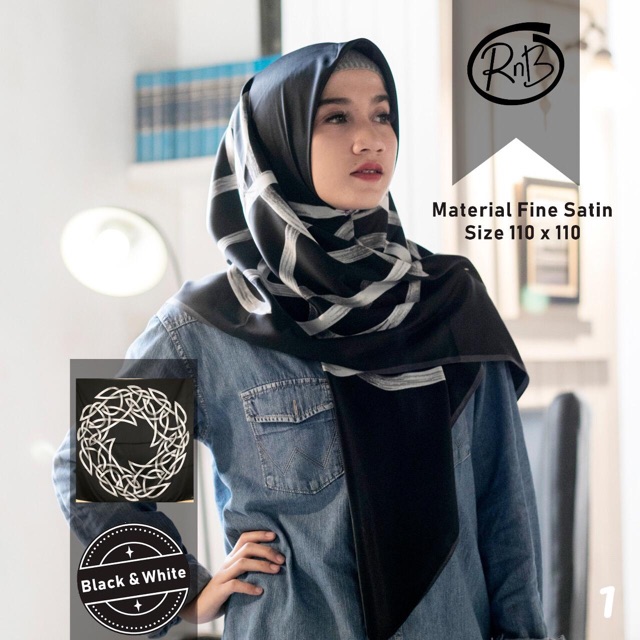 HITAM Hijab Rectangular Hijab By yasmina Scraff Black Treebal Motif (01 ...