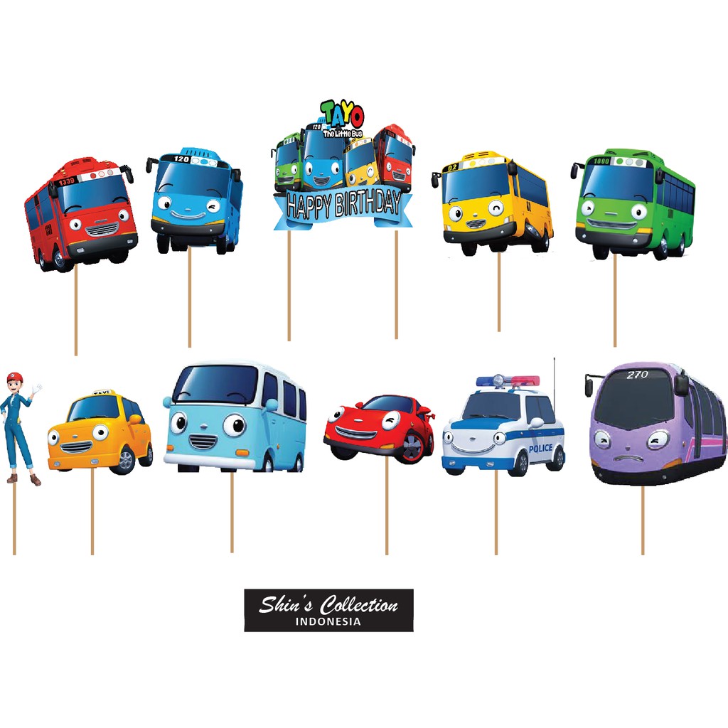 Little bus Tayo and friends Cake topper set contains 11 pcs | Shopee ...