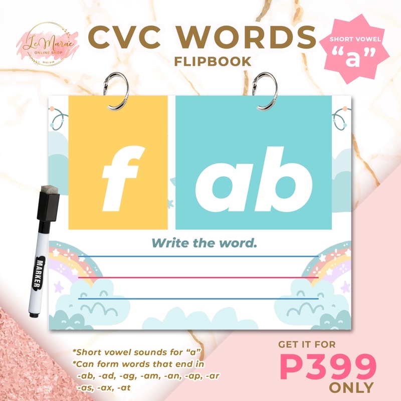 Le Marae Shop - Laminated Flipbooks CVC Short Vowel (a) | Shopee Singapore
