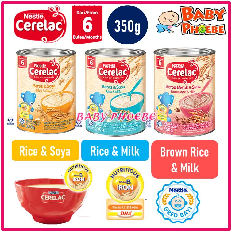 Nestle Baby Cerelac 350g (1 Tin) - Rice & Milk/Rice & Soya/Brown Rice ...