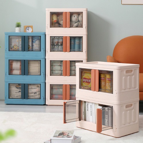 Two Open Door Storage Box Foldable Stackable 72L Storage Cabinet Rack ...