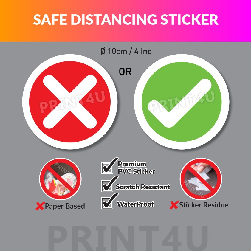 PRINT4U X & √ SIGN X CROSS & TICK STICKER SAFETY DISTANCE PHYSICAL ...