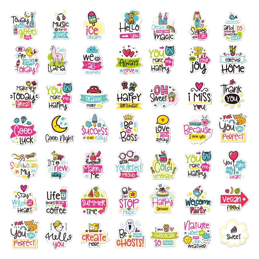[SG]50/100/200pcs Inspiring quotes Sweet Encouraging Words Sticker PVC ...