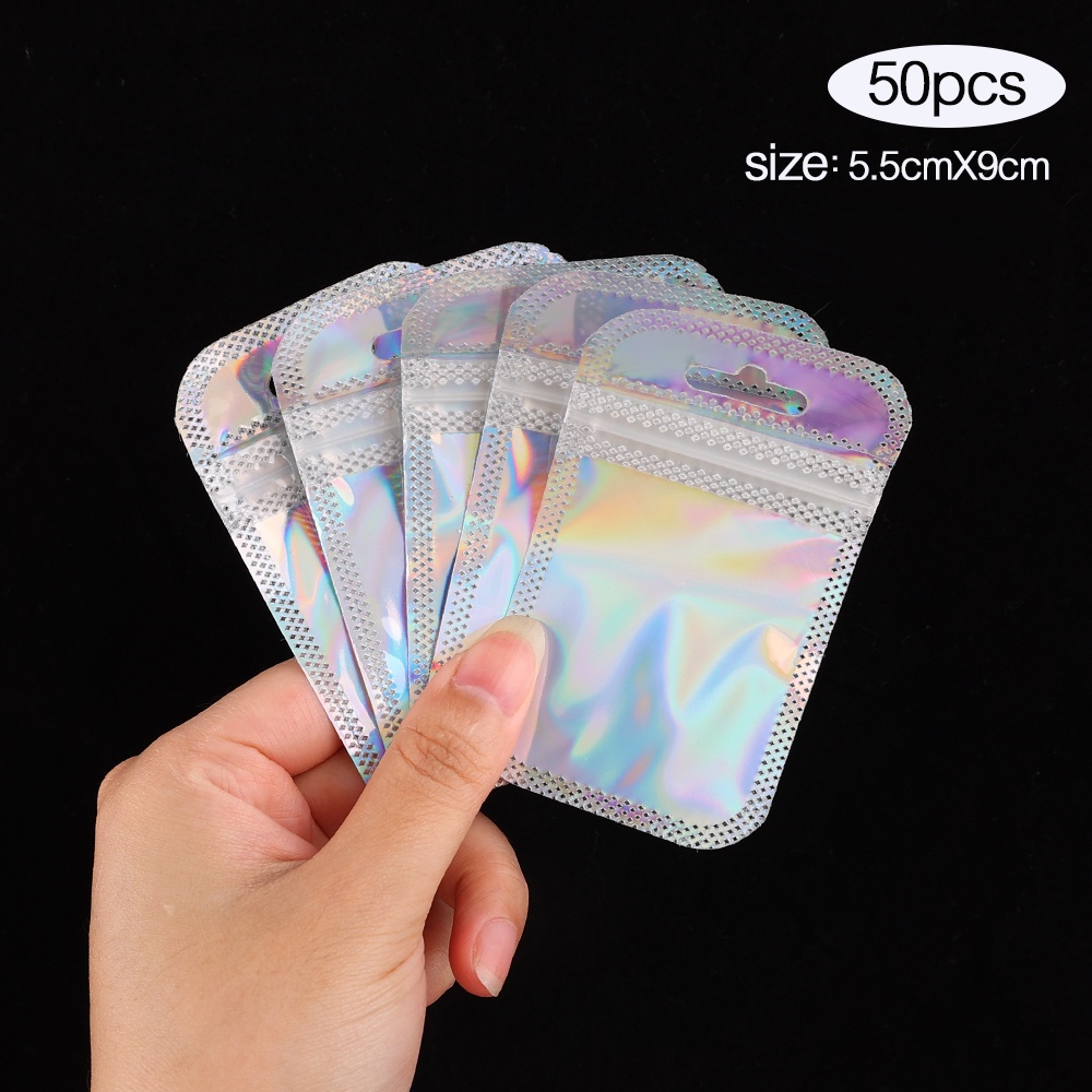 50Pcs/Pack Iridescent Mini Portable Resealable Transparent Ziplock Bag ...