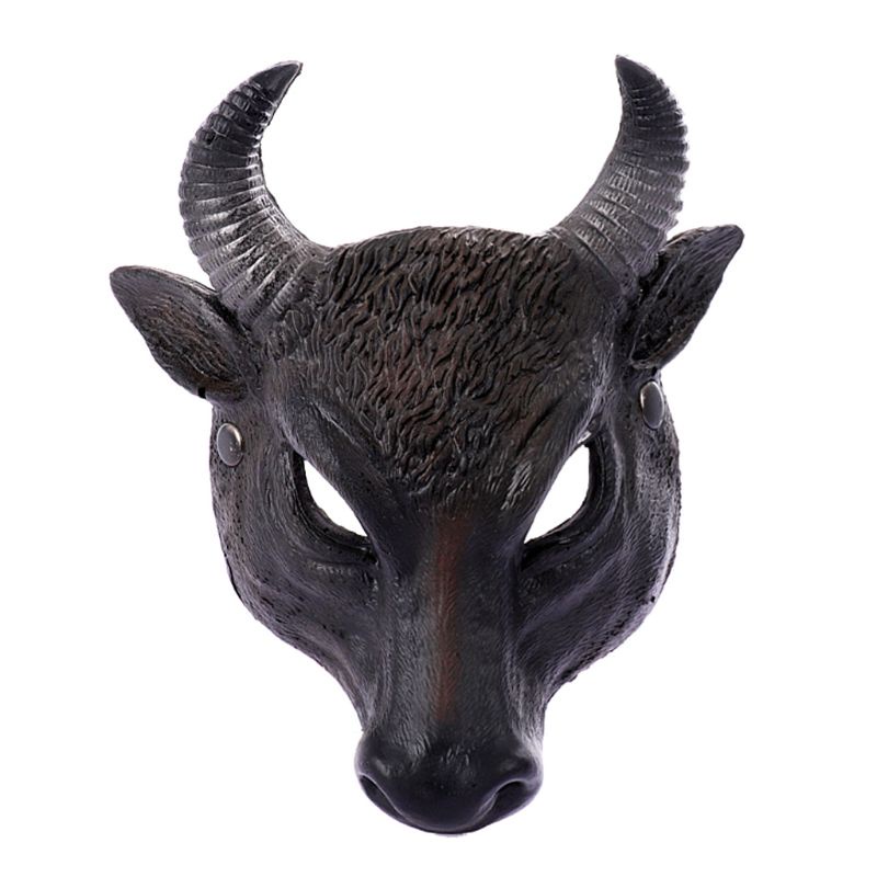 BLACK Realistic PU 3D Bull Head Horror Half Face Mask Animals Cosplay ...