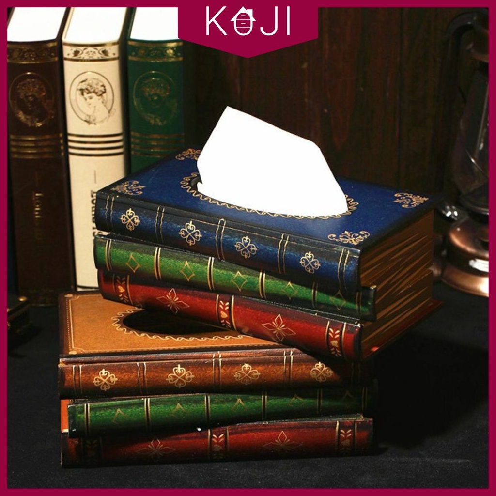 KOJI Retro Book Wooden Tissue Holder Elegant Wooden Antique Book Tissue ...