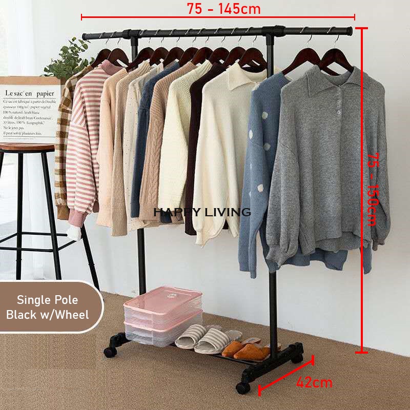 (SG STOCK) Adjustable Single & Double Pole Laundry Clothes Rack Stand ...
