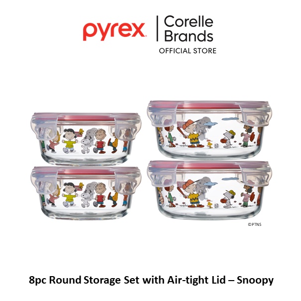 Pyrex Round Storage Set with Lock Lid 8pc - Snoopy | Shopee Singapore