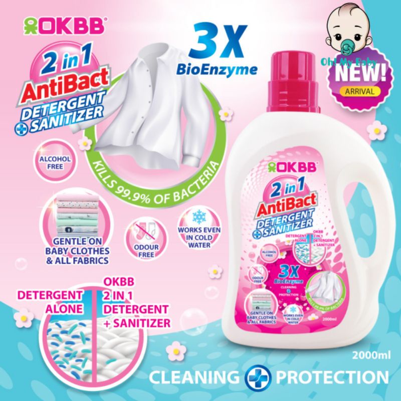 OKBB ANTIBACTERIAL 2IN1 LAUNDRY WASH & SANITIZER 1L | Shopee Singapore