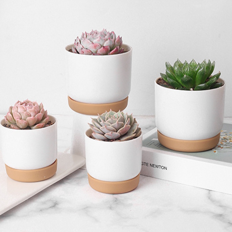 pri Small White Ceramic Planter Mini Flower Containers Indoor with ...