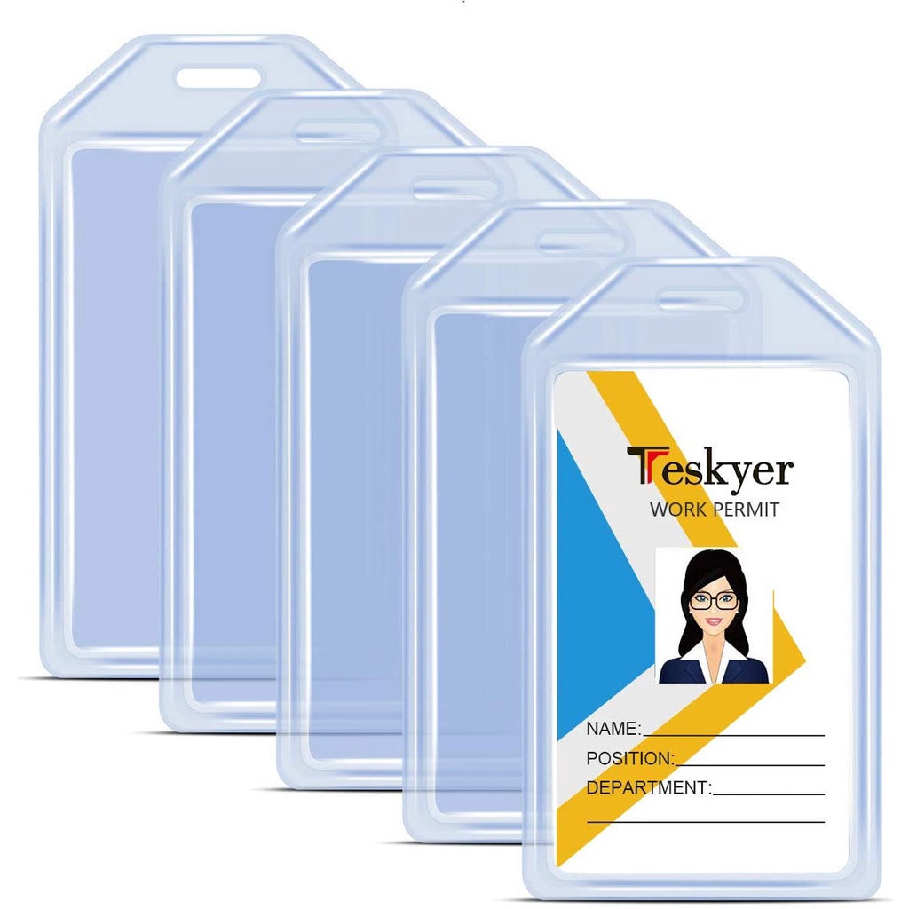 5Pcs Duty Clear Plastic ID Badge Holder, Silicone Made Extra Thick Name ...