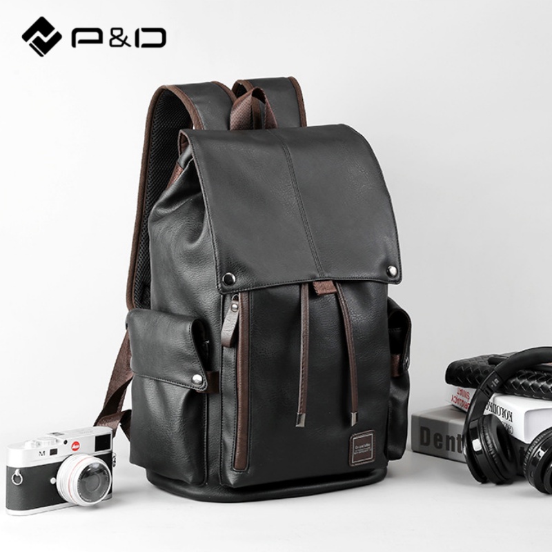 P&D Men Backpack 25L PU Leather Waterproof Bagpack Fashion Travel Bag ...
