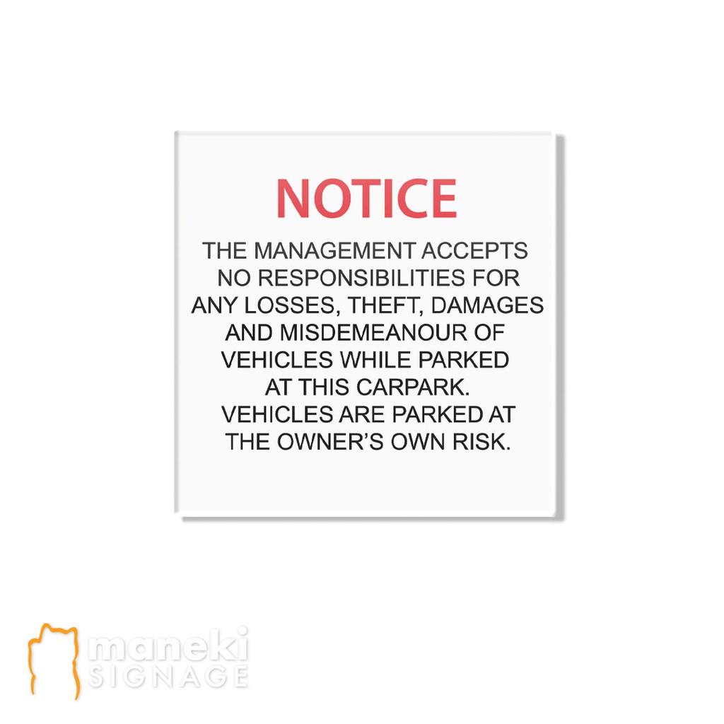 Aluminum Car Park Disclaimer 2 Sign | Shopee Singapore