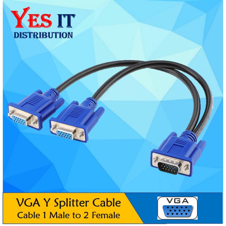 VGA Splitter 15pin Cable 1 Male to 2 Female Y Adapter Monitor Converter | Shopee Singapore
