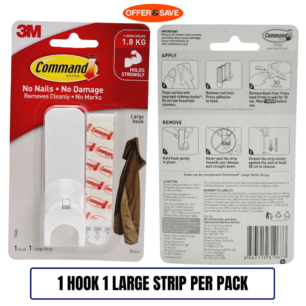 [Local Set] 3M Command General Purpose Hooks Ceiling Hooks Clothes Hook ...