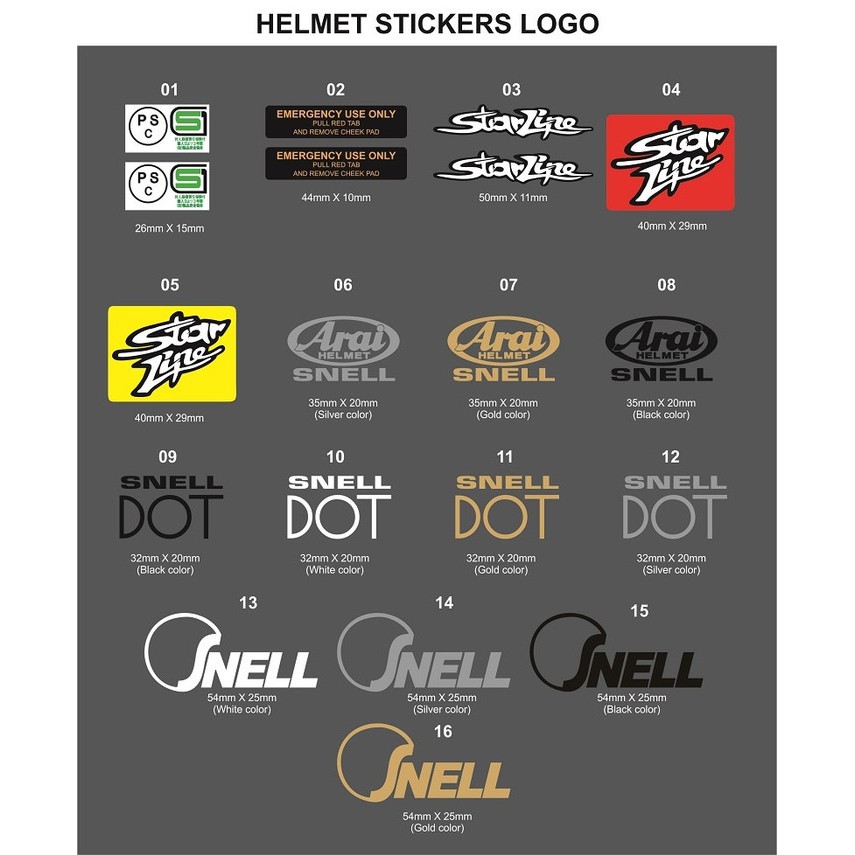 Stickers/logo Stickers Complete Helmet Body AGV,ARAI, SHOEI, KBC,ARAI ...