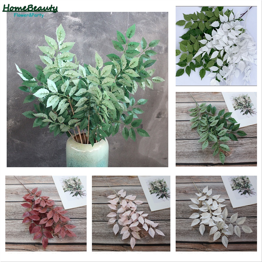 INS Style 56cm Banyan Leaves 5Forks Artificial Flowers Leaf Green ...