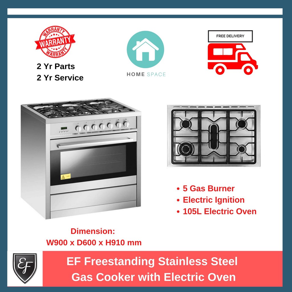 EF Freestanding Stainless Steel Gas Cooker with Electric Oven, GCAE ...